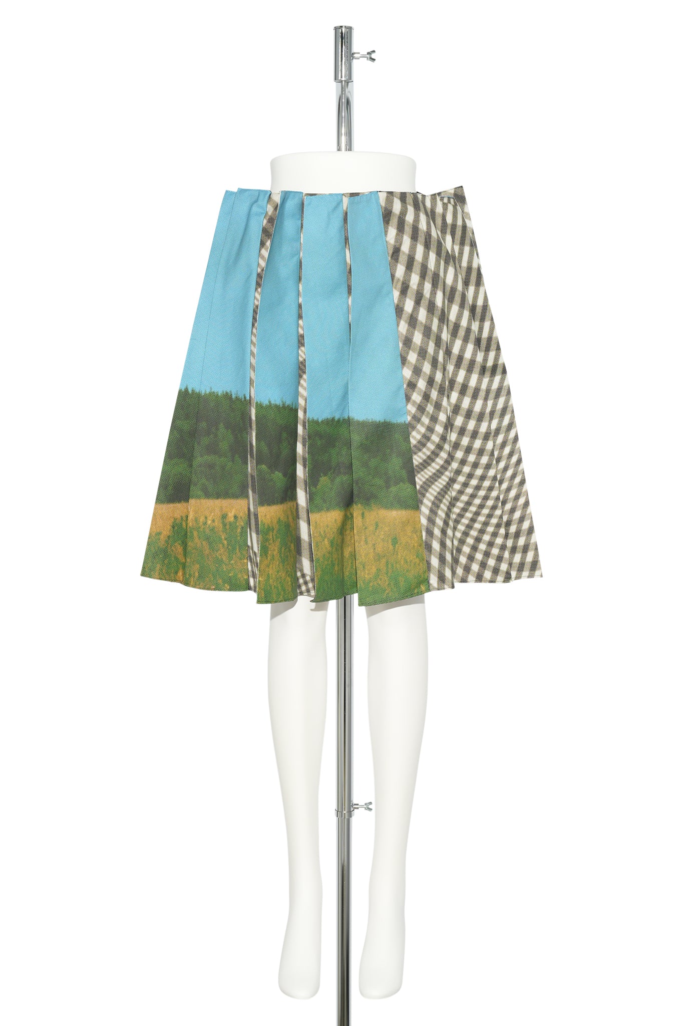 GINGHAM LANDSCAPE LENTICULAR FLIP PLEAT MIDI SKIRT / BLUE AND BLACK – GR8