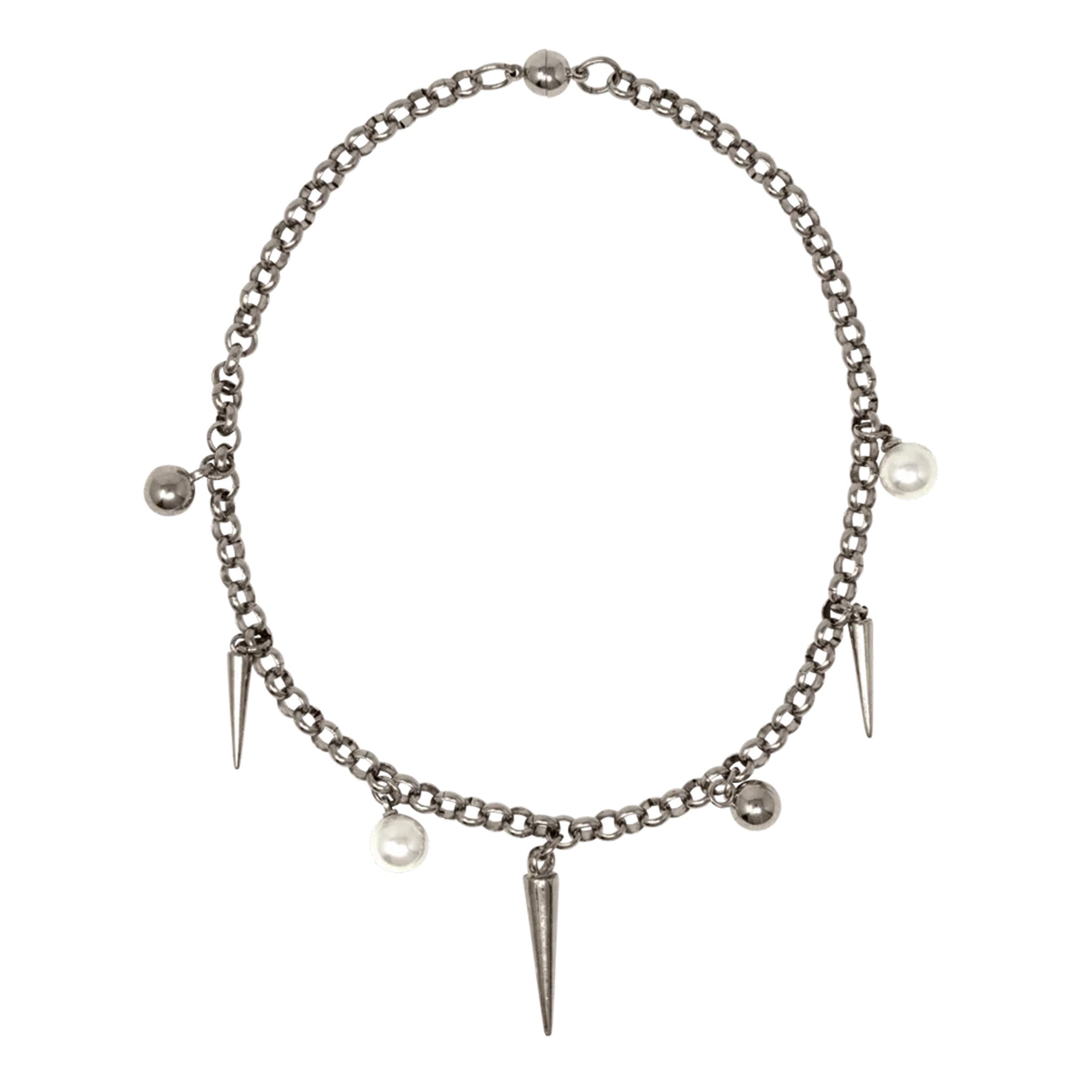 ROLO CHAIN PEARL STUD NECKLACE / SILVER – GR8