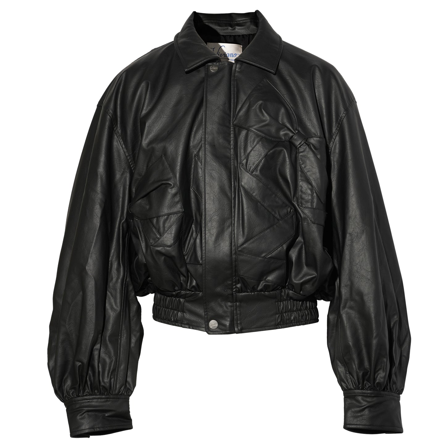RIBBON DETAILFAUX LEATHER BOMBER JACKET / BLACK – GR8